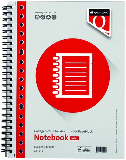 Collegeblok Quantore A5 lijn 17-gaats 80vel 70gr 1 Stuk Civo B.V.