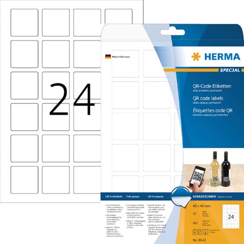 Etiket HERMA 9642 40x40mm QR-code wit 600stuks 25 Vel Civo B.V.